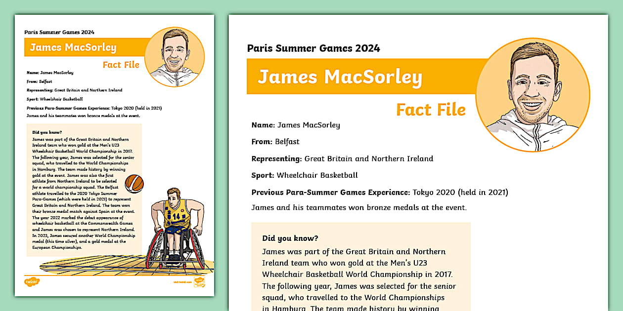 Paris Summer Para-Games 2024 James MacSorley Fact File KS2