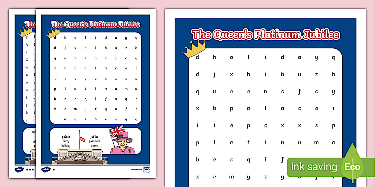 KS1 The Queen's Platinum Jubilee Word Search - Twinkl