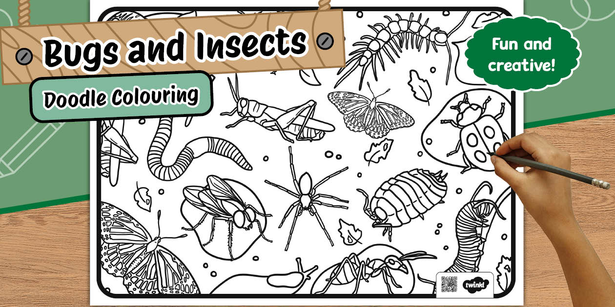 Bugs and Insects Doodle Colouring Sheet