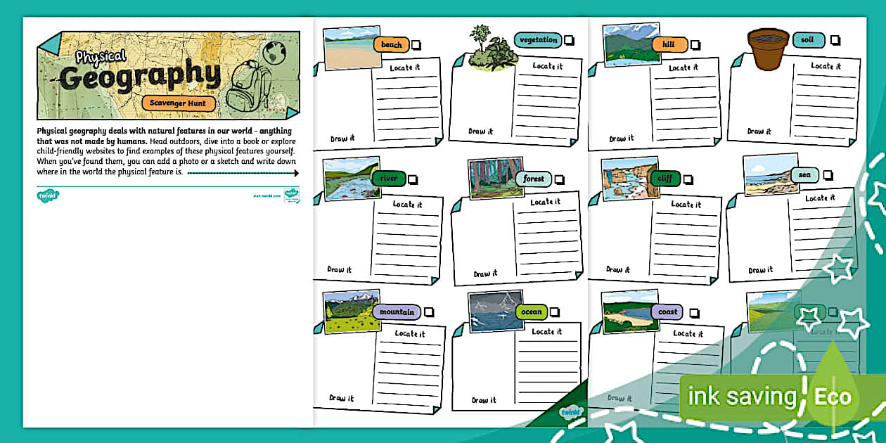 Physical Geography Scavenger Hunt (Ages 5 - 7) - Twinkl