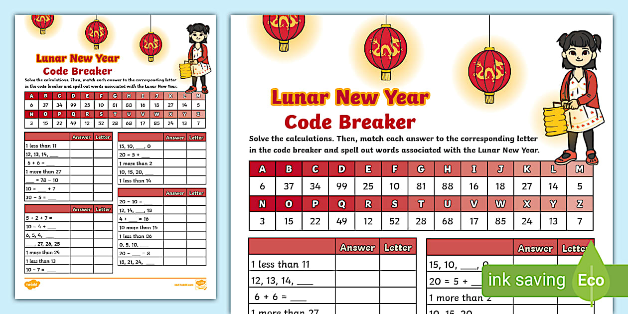👉 Year 2 Lunar New Year Code Breaker - Twinkl