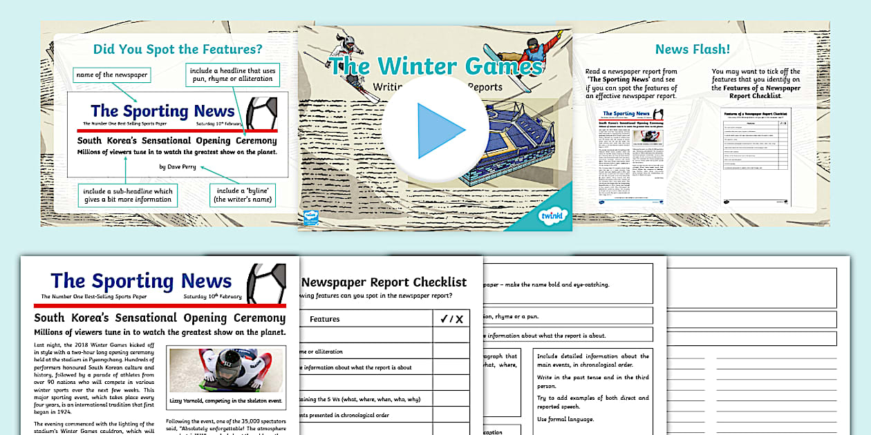 KS2 Winter Games 2018 Newspaper Report Writing Activity Pack