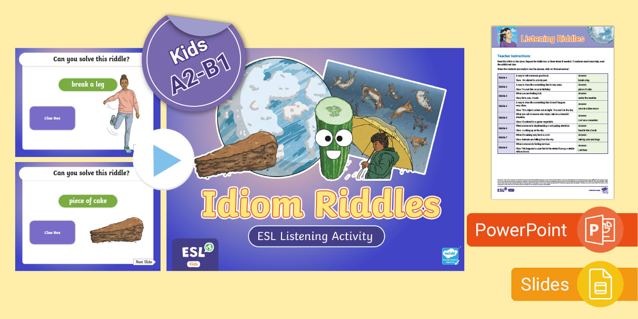 ESL Listening Riddles: Idioms {Kids} (Teacher-Made) - Twinkl