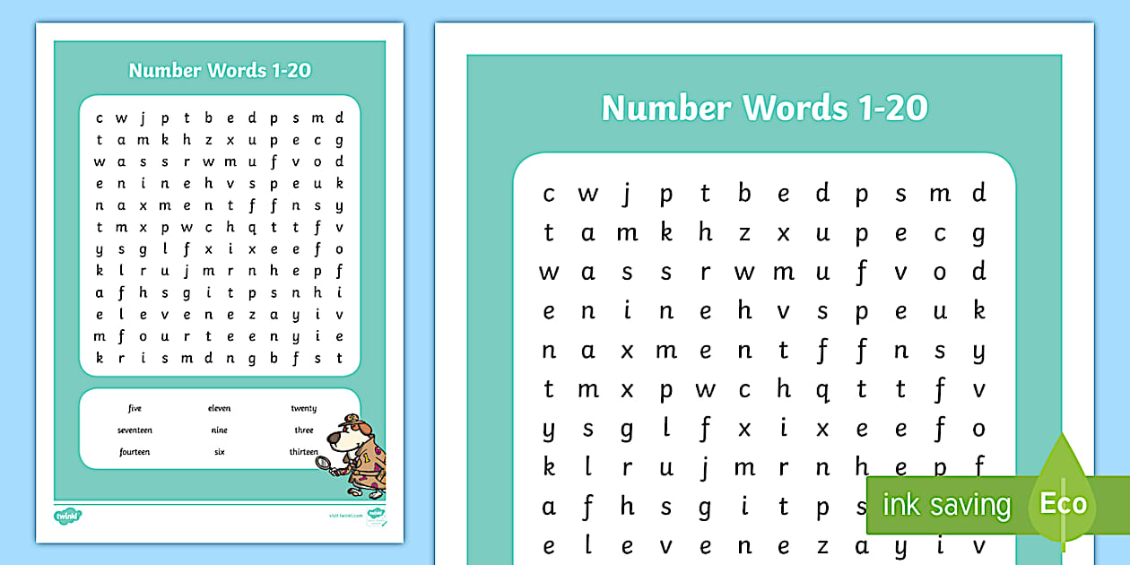 Number Words 1 to 20 Word Search | Number Word Search