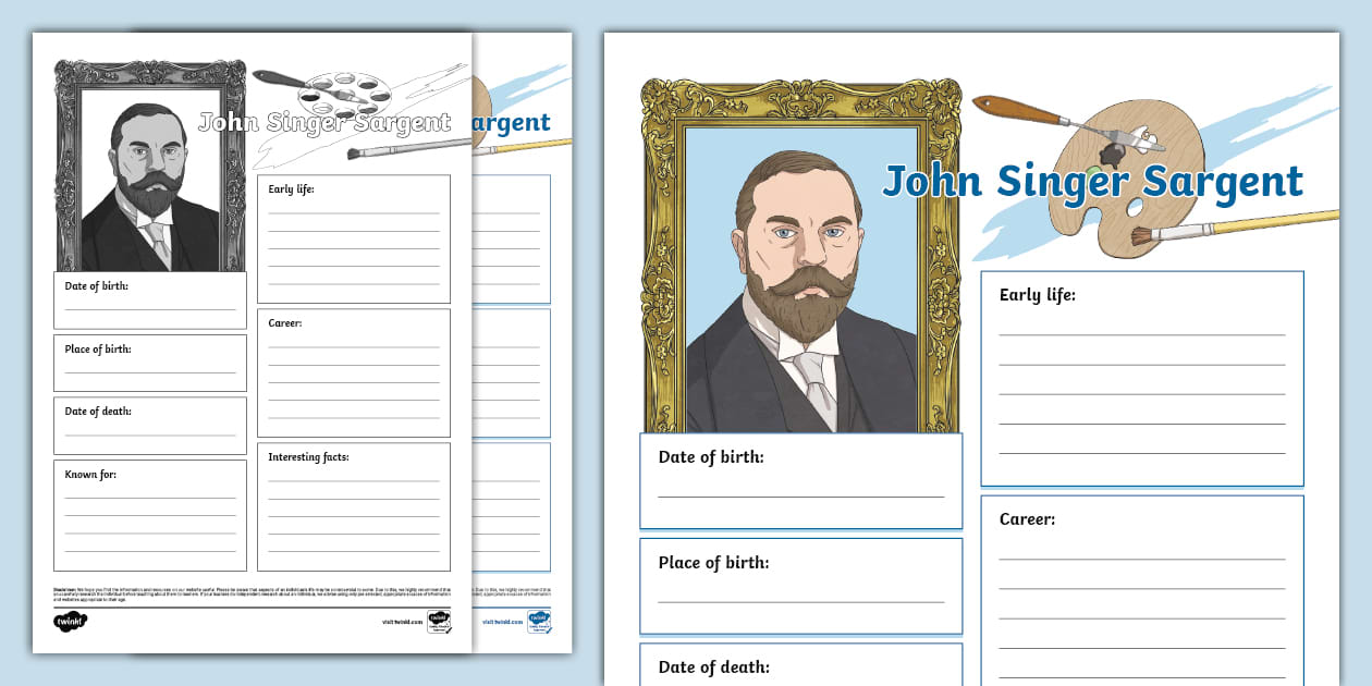John Singer Sargent Fact File Template (Teacher-Made)