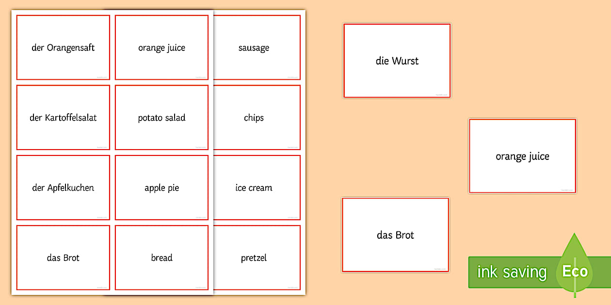 Editable German Food Match-Up Word Sorting Worksheet
