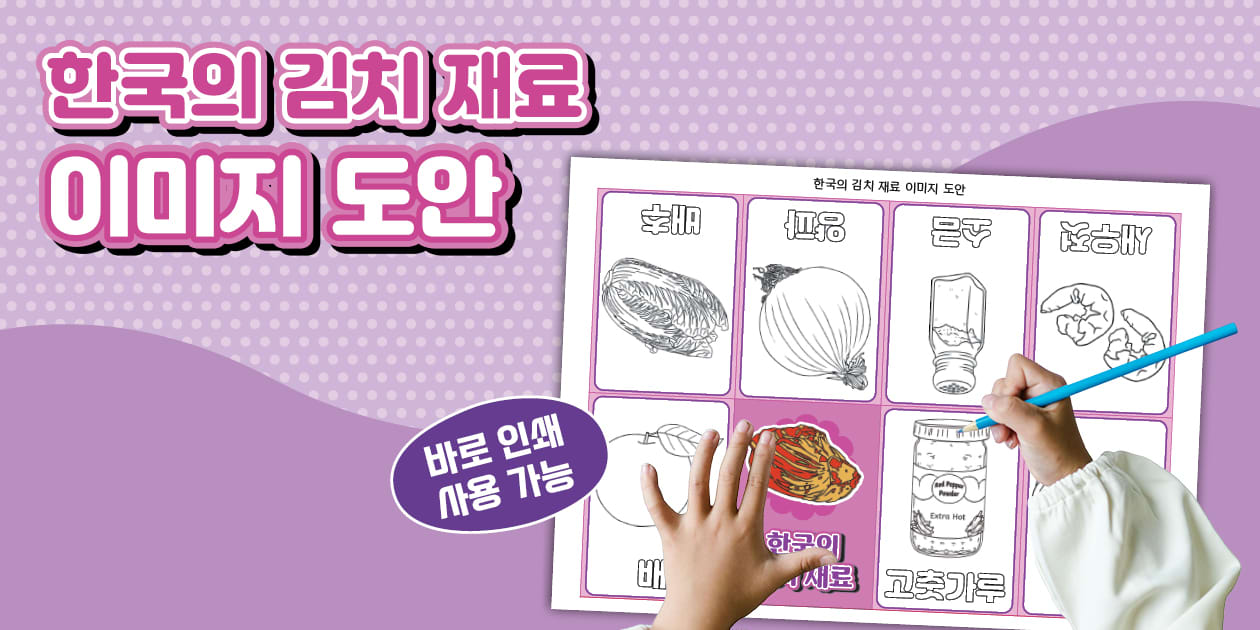 한국의 김치 재료 이미지 도안 South Korea Kimchi Ingredients Coloring Template