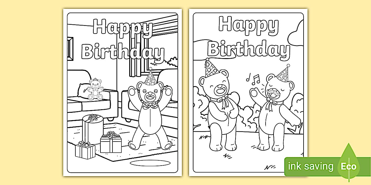 Bear Birthday Cards To Colour (teacher made) - Twinkl