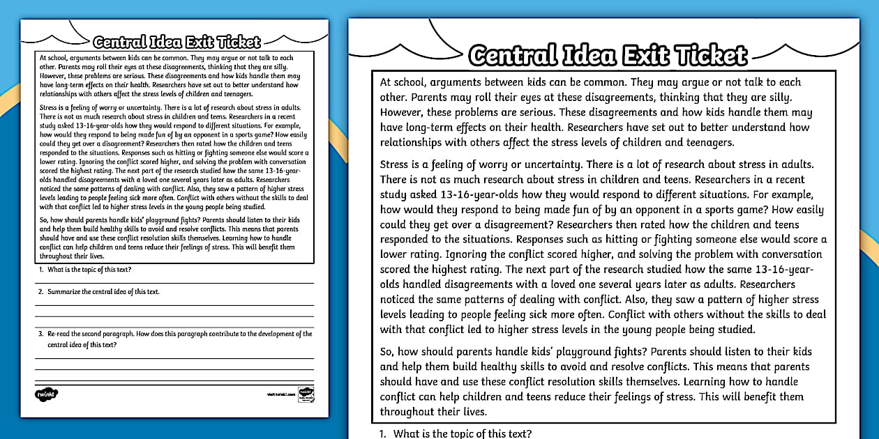 Sixth Grade Central Idea Exit Ticket (teacher made) - Twinkl