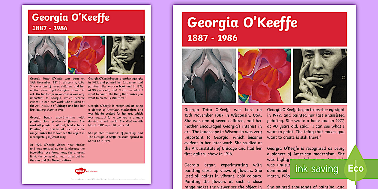 Georgia O’Keeffe Facts for Children - Printable Fact Sheet