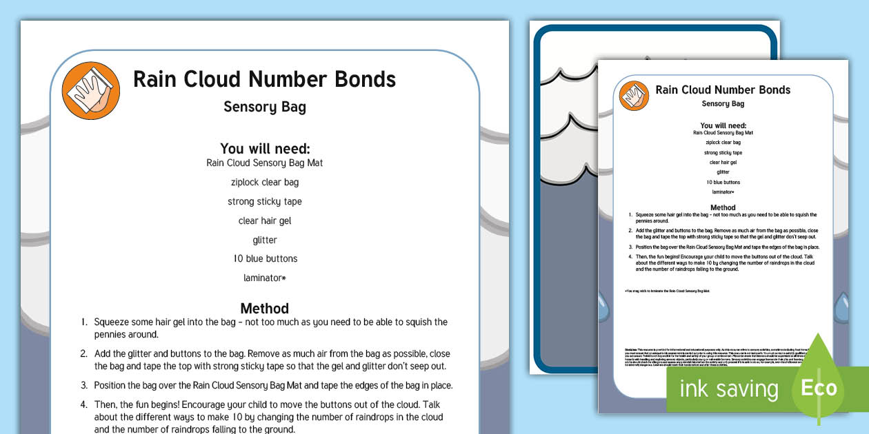 Rain Cloud Number Bonds to 10 Maths Activity Sensory Bag