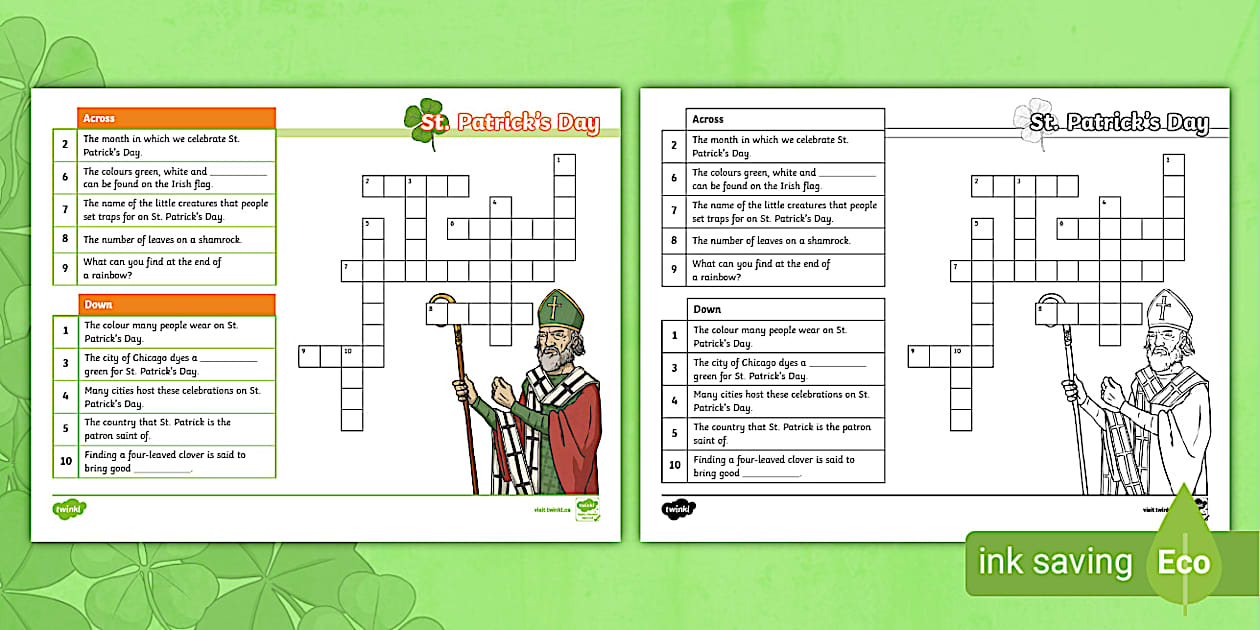 St. Patrick's Day Crossword Puzzle - Grades 4-7