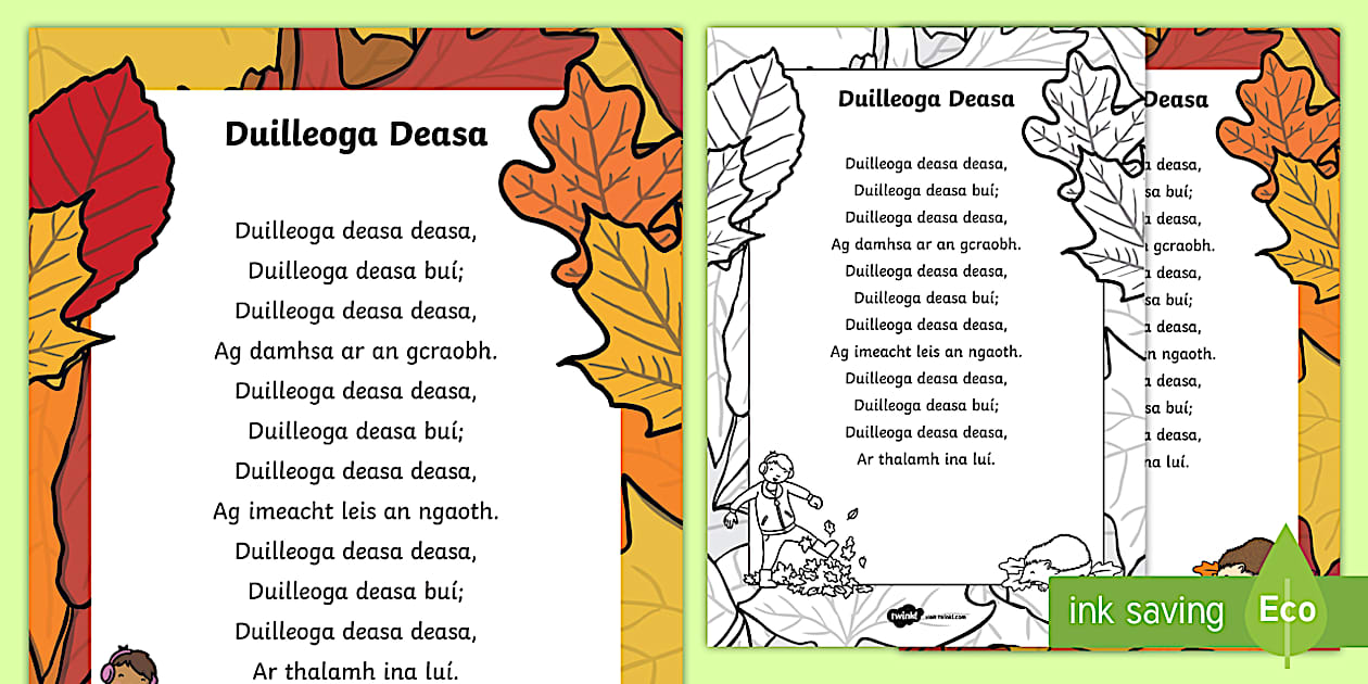 Dán Gaeilge | Duilleoga Deasa Poem | Twinkl