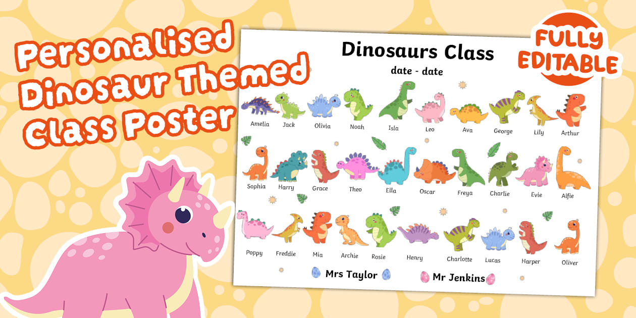 Personalised Dinosaur Themed Class Poster