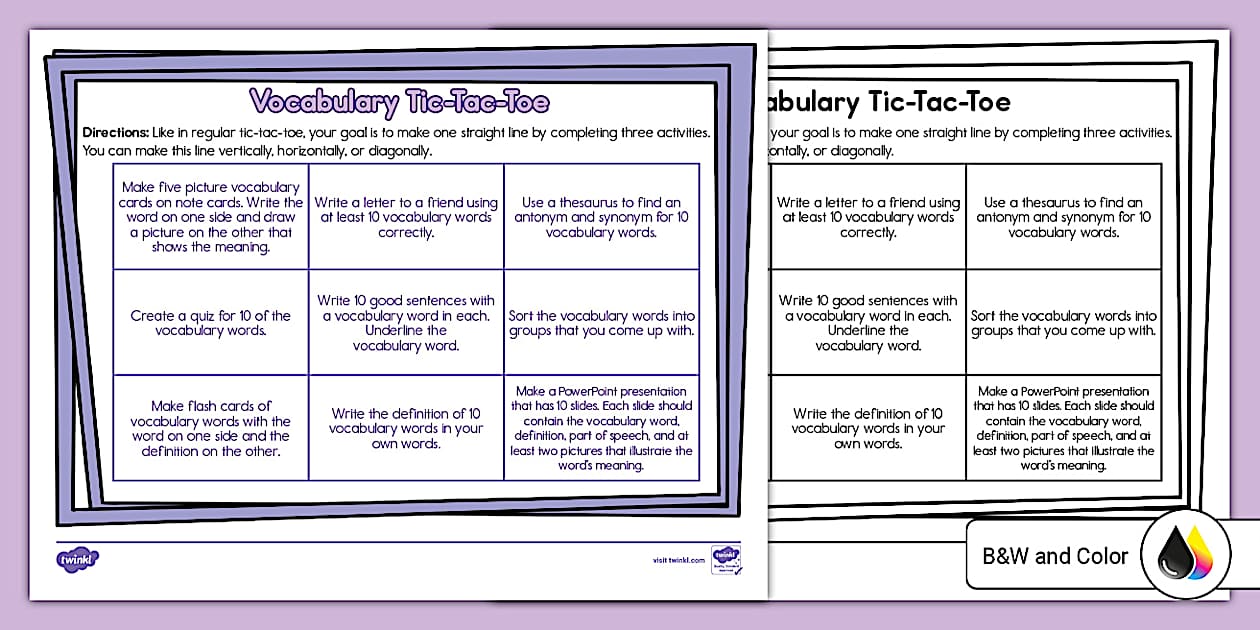 Vocabulary Tic-Tac-Toe Game for K-2nd Grade - Twinkl