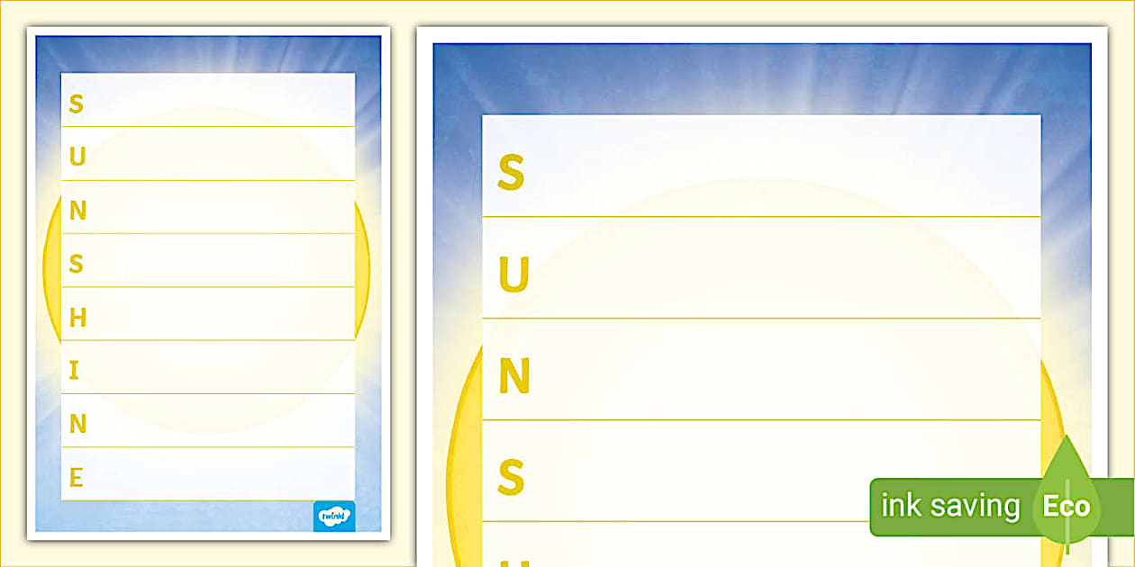Sunshine Acrostic Poem Template (teacher made) - Twinkl