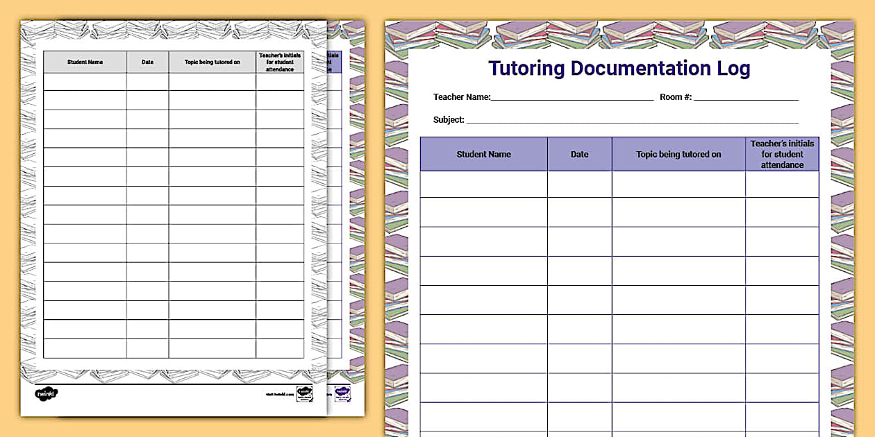 Tutoring Documentation Log for 6th-8th (teacher made)