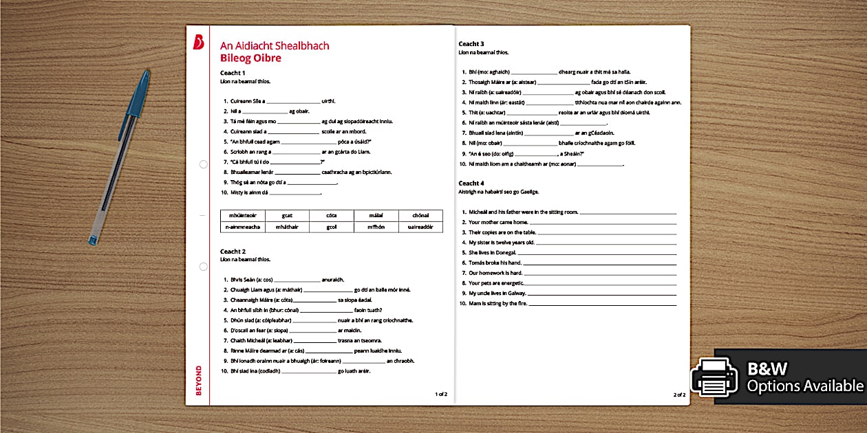 An Aidiacht Shealbhach (Bileog Oibre)