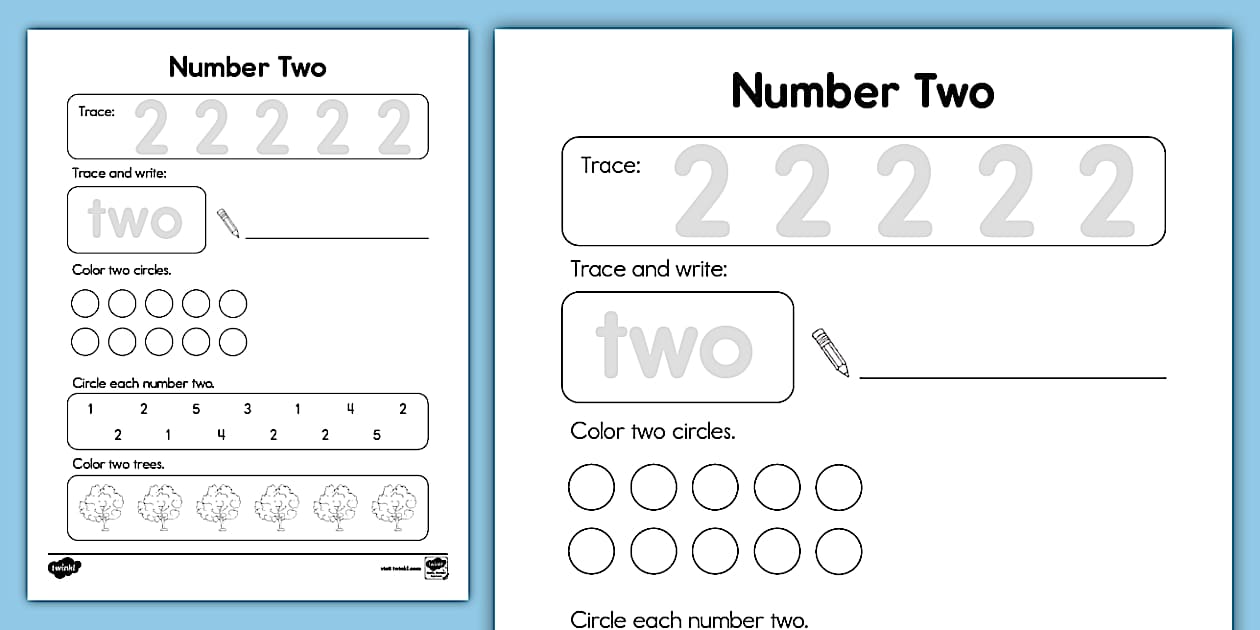 Number Two Math Worksheet - Twinkl