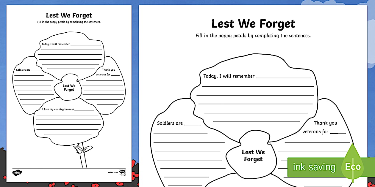 Lest We Forget Poppy Worksheet / Worksheet (Teacher-Made)