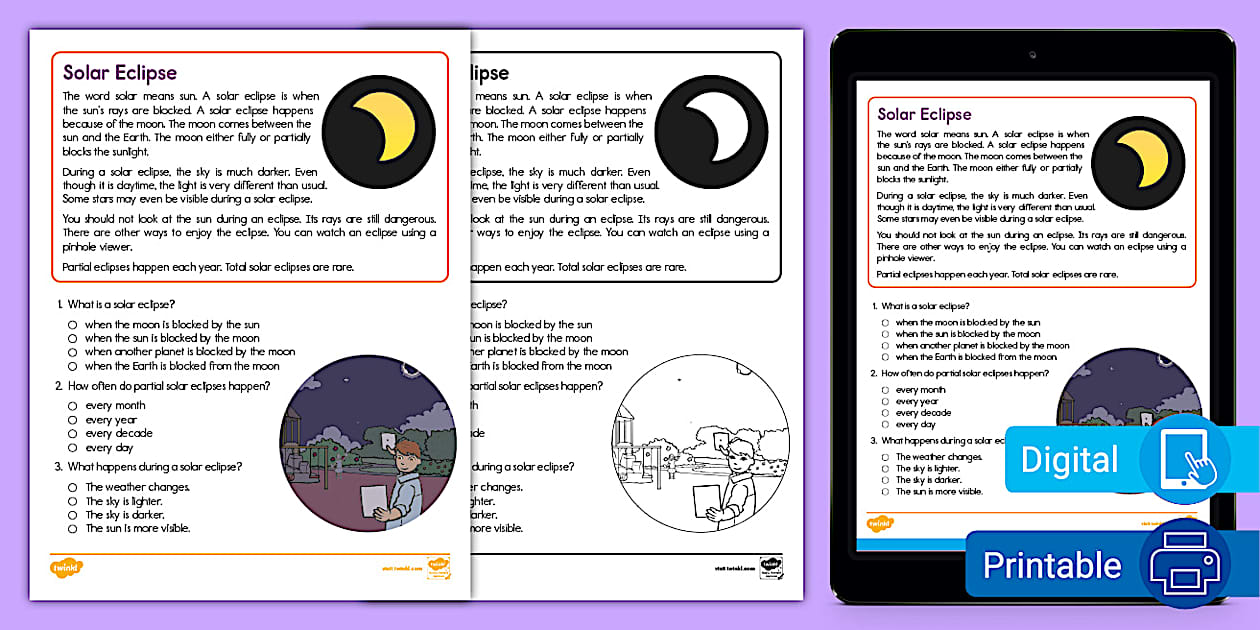 Solar Eclipse Reading Comprehension | Resource | Twinkl USA