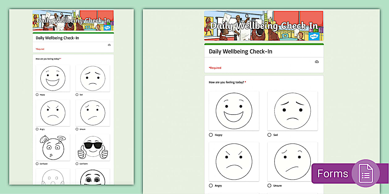 Daily Wellbeing Check-In Google Form (teacher made) - Twinkl