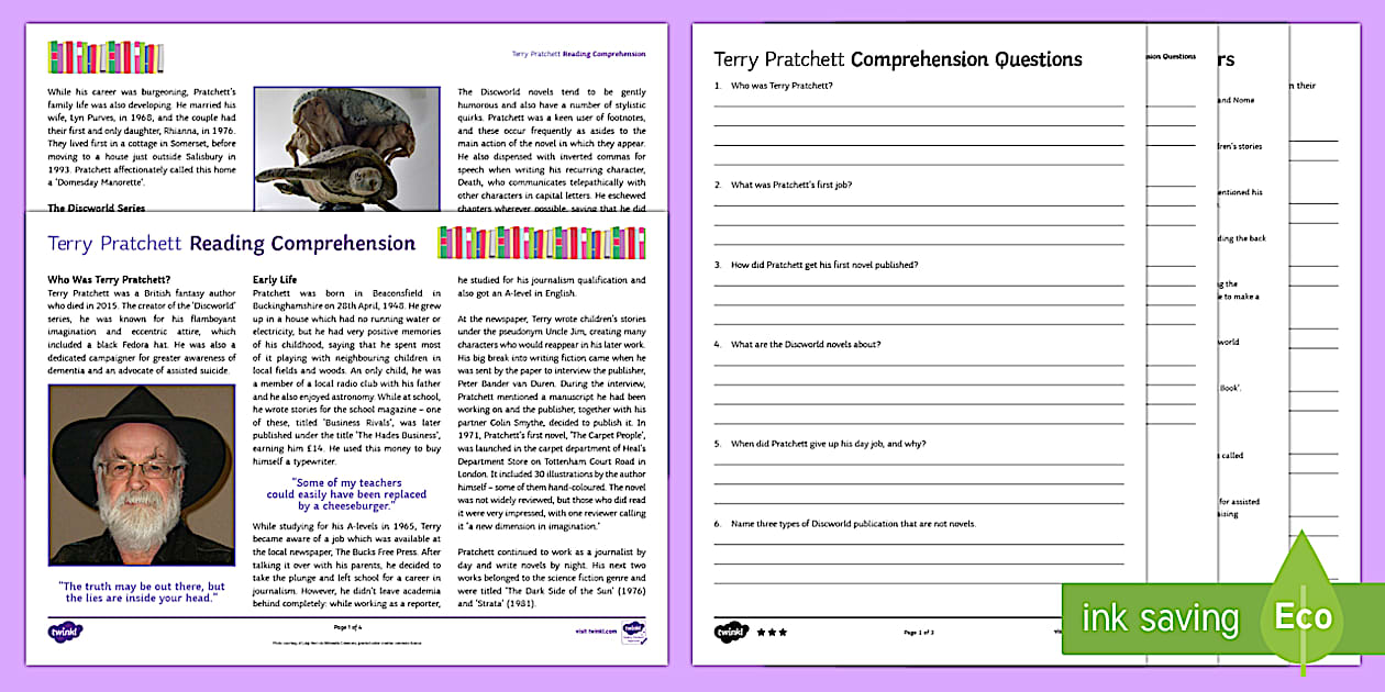 Editable Literary Lives: Terry Pratchett Differentiated Reading ...