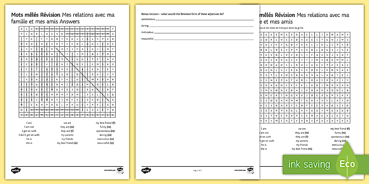 Relationships Differentiated Word Search (teacher made)