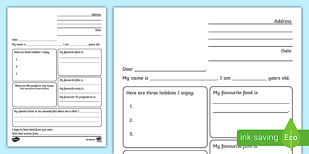 Pen Pal Letter Template, penpal,pen pal - Twinkl