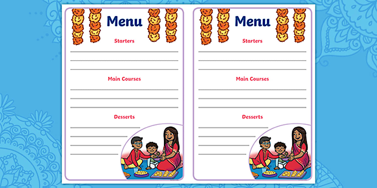Editable Dipal's Diwali Menu Writing Frames (teacher made)