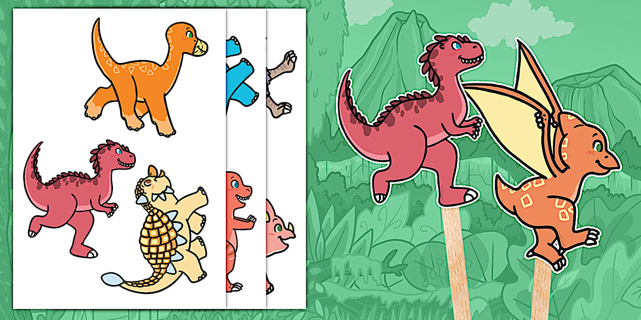 Hide-a-Saurus Dinosaur Stick Puppets - Twinkl