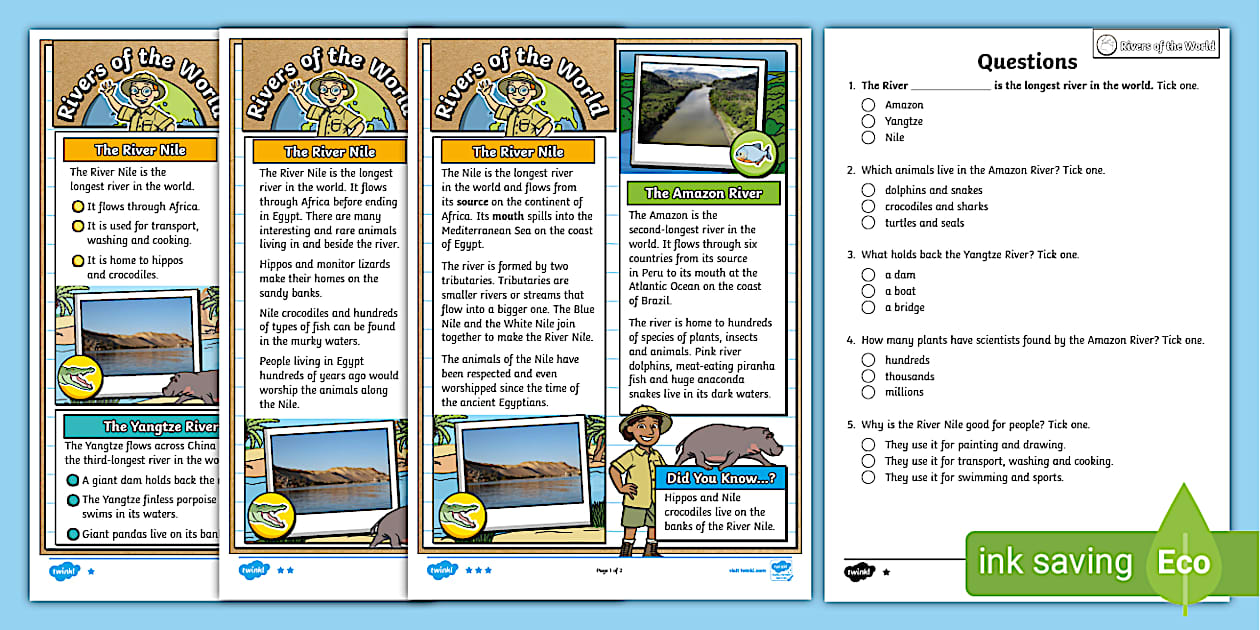 KS1 Rivers of the World Reading Comprehension Activity