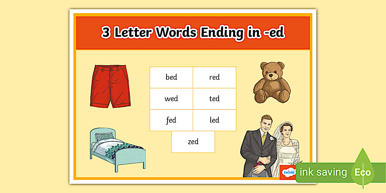 3 Letter Words Ending in -ed Word Mat (teacher made)