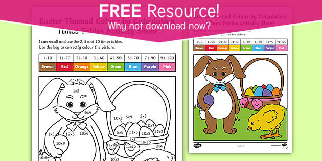 FREE! - 👉 Easter-Themed Colour by Calculation Times Tables Worksheet KS1