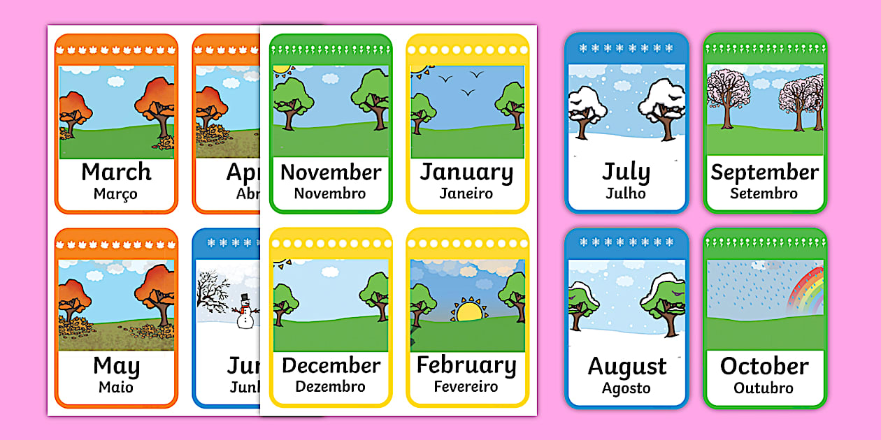 Months of the Year Flashcards English/Portuguese