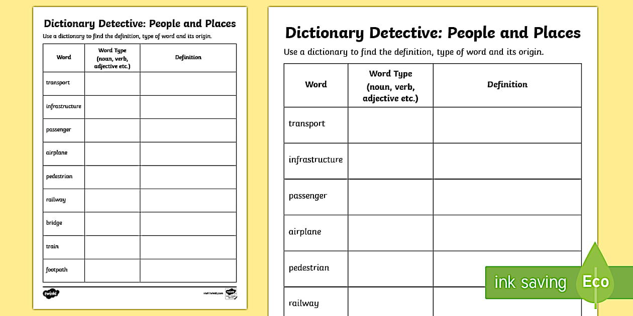 People and Places - Word Meanings Worksheet / Worksheet