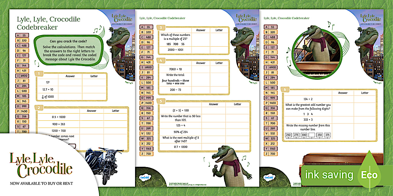 FREE! - 👉 Lyle, Lyle, Crocodile: Activity Sheets Codebreaker
