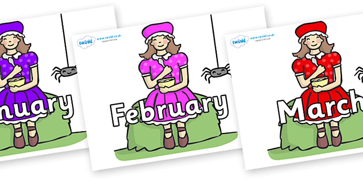 Cursive Months of the Year on Little Miss Muffet - Twinkl
