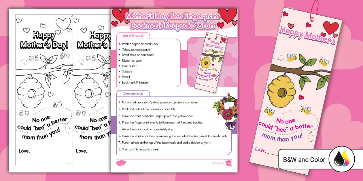 Mother's Day Bee Fingerprint Bookmark Keepsake Craft