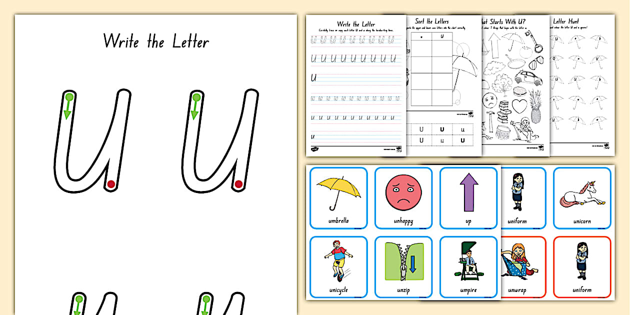 Letter U Handwriting Activity Pack Worksheets and Games