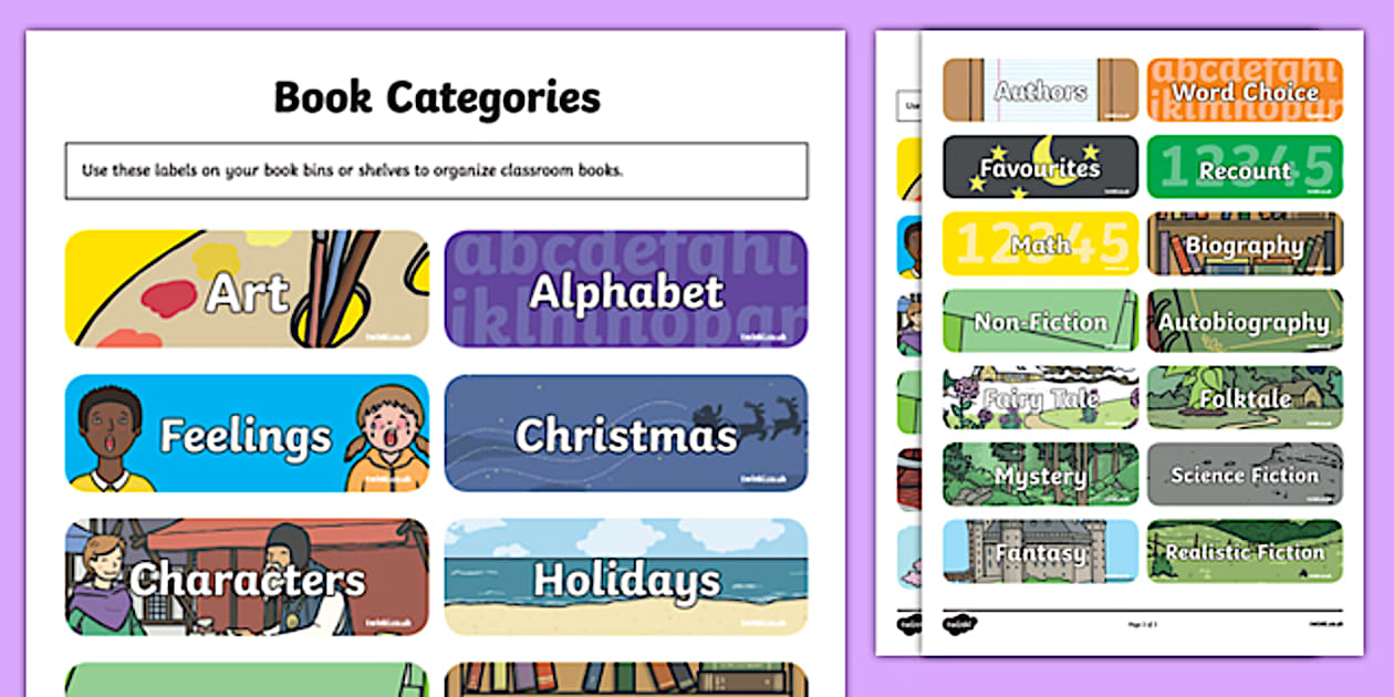 Book Categories Labels - Twinkl