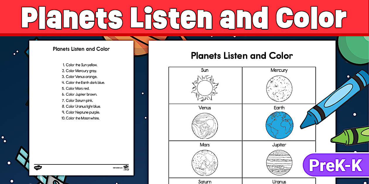 Planets Listen and Color Activity for PreK-K