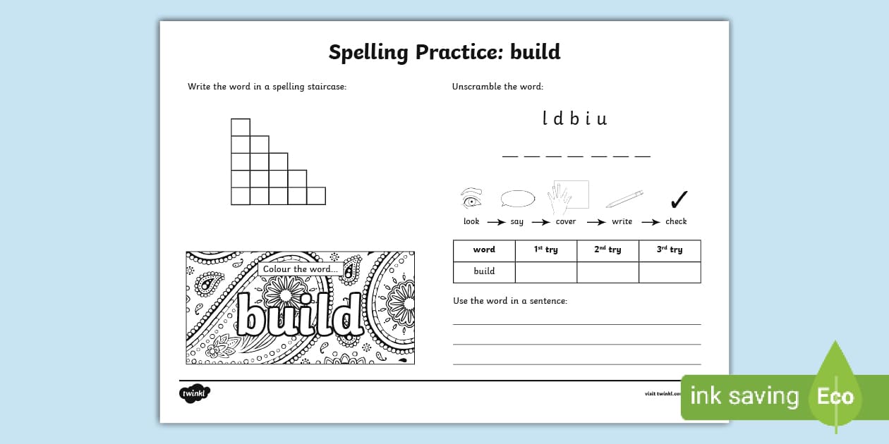 Build Spelling Practice Worksheet (teacher made) - Twinkl