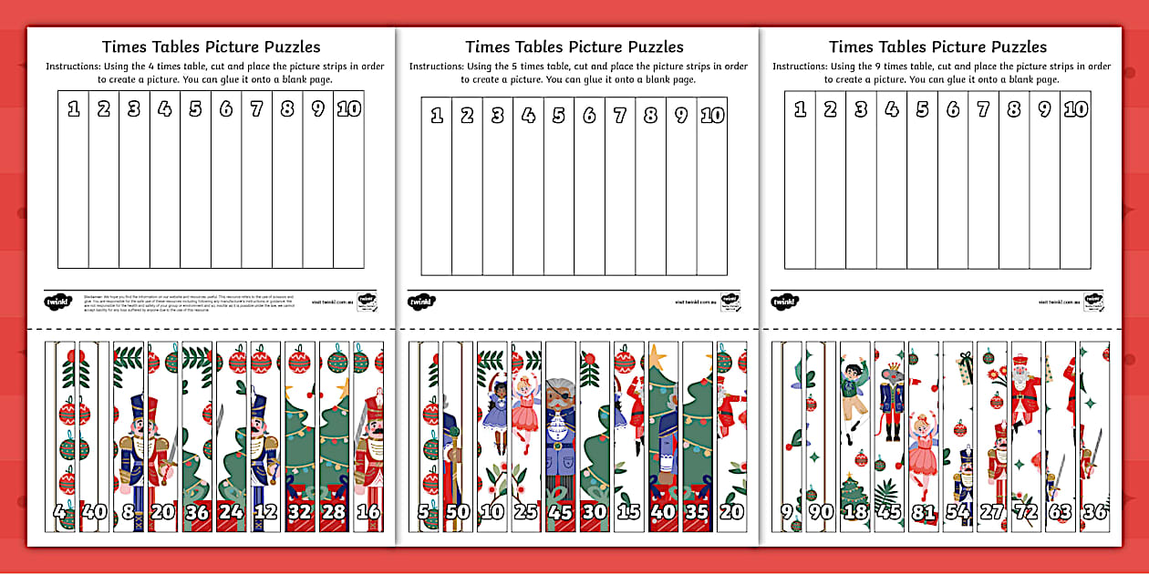 Nutcracker Christmas Times Table Picture Puzzles - Twinkl