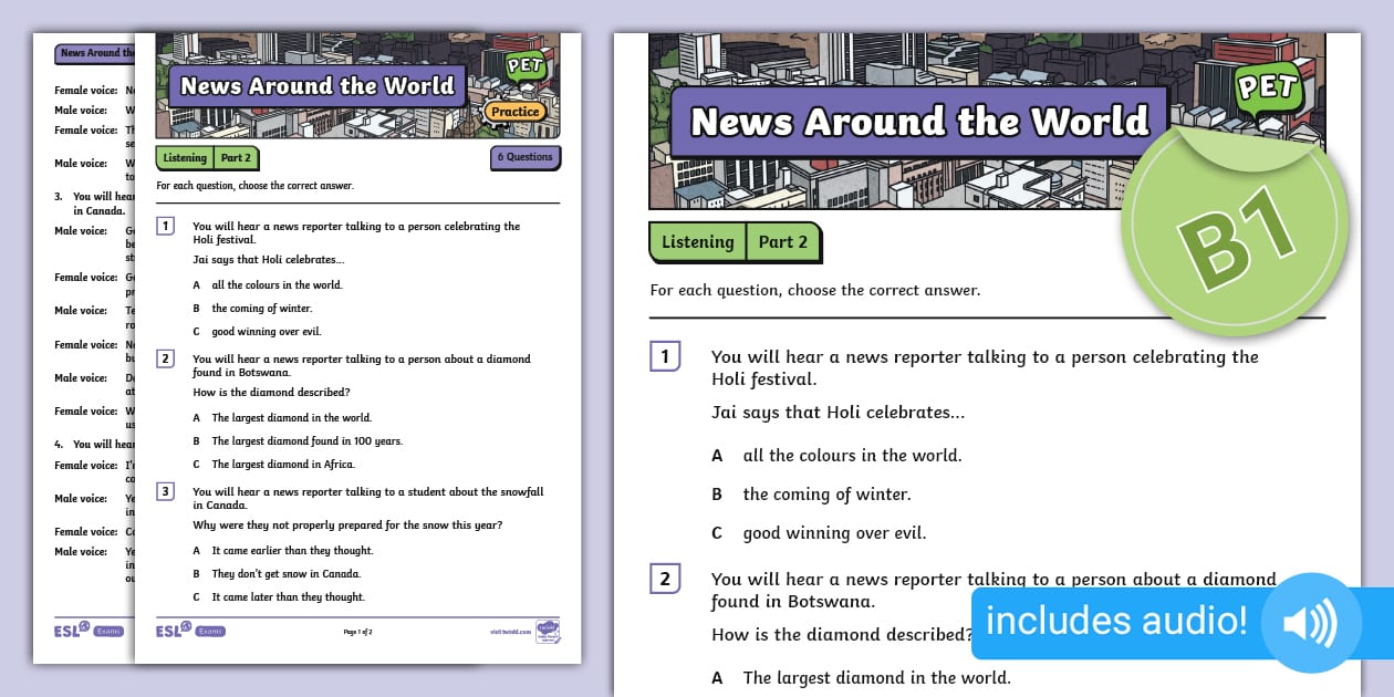 B1 PET Listening Part 2 Practice Sheet (teacher made)