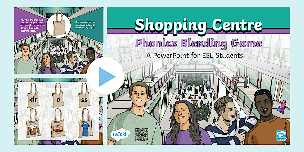 ESL Shopping Centre Phonics Blending Game PowerPoint [Teens, A1-A2]