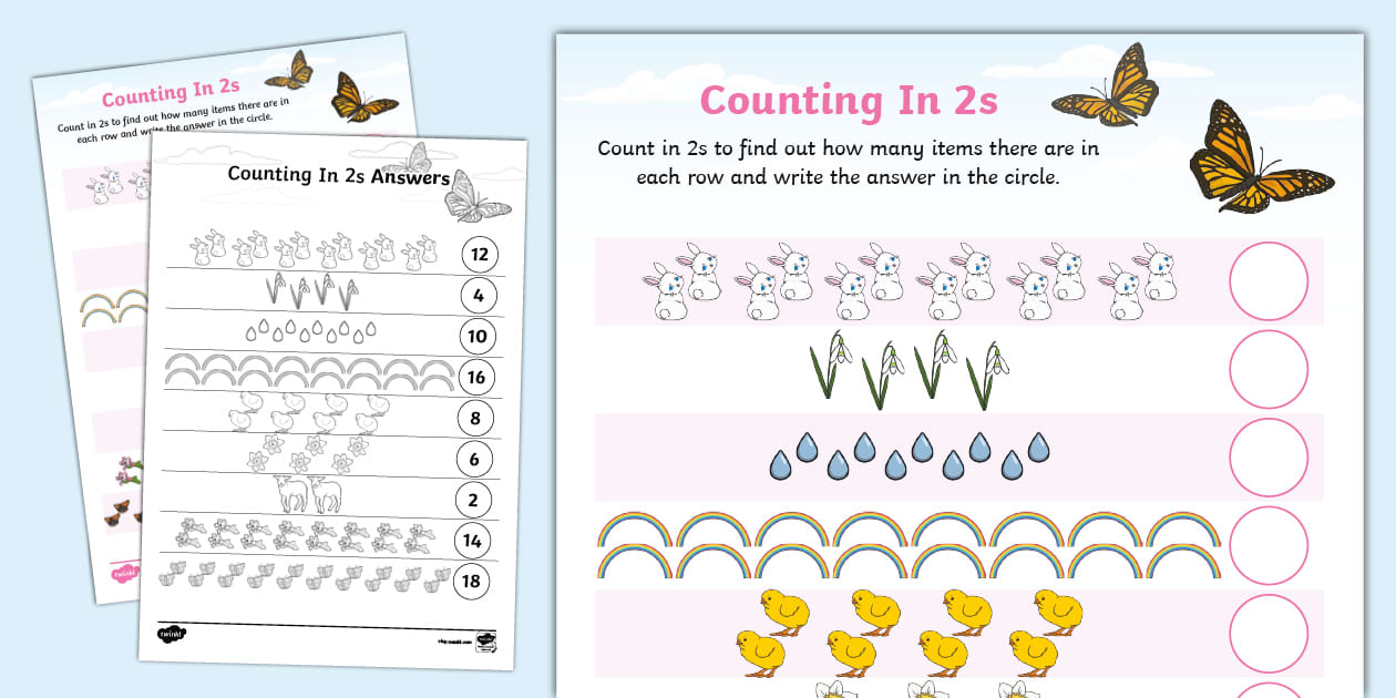 👉 Spring Counting in 2s Worksheet (teacher made) - Twinkl