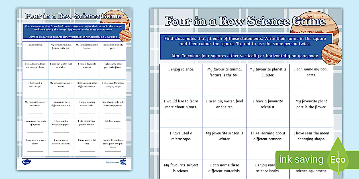 Connect Four Science Getting to Know You Game (teacher made)