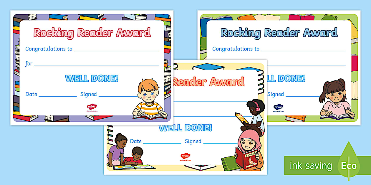 Editable Rocking Reader Reading Award Certificates - Twinkl