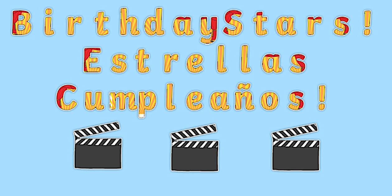 Birthday Stars Movie Clapper Board Themed Display Pack Spanish Translation